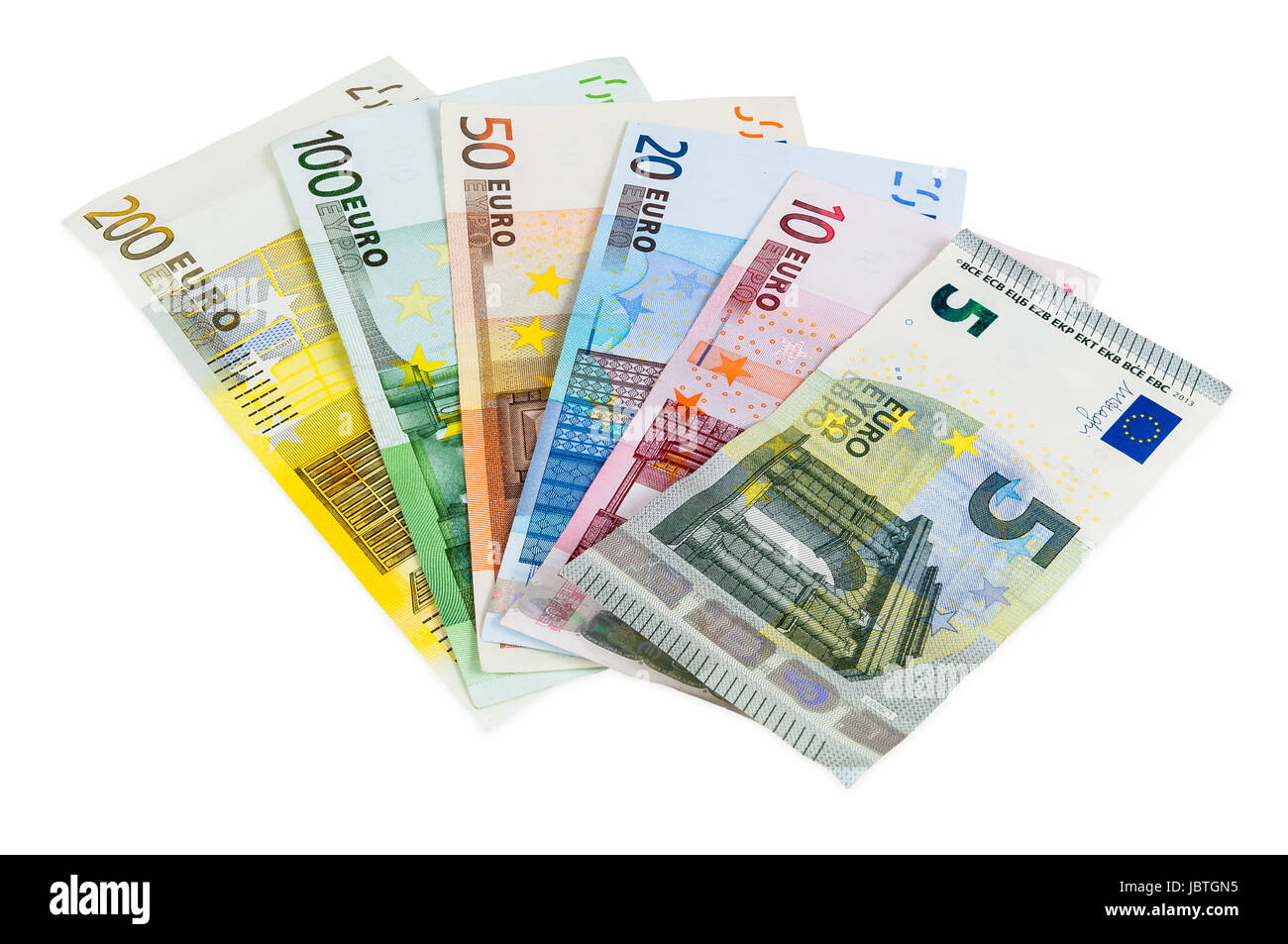 Set of euro banknotes isolated on white background with clipping path ...