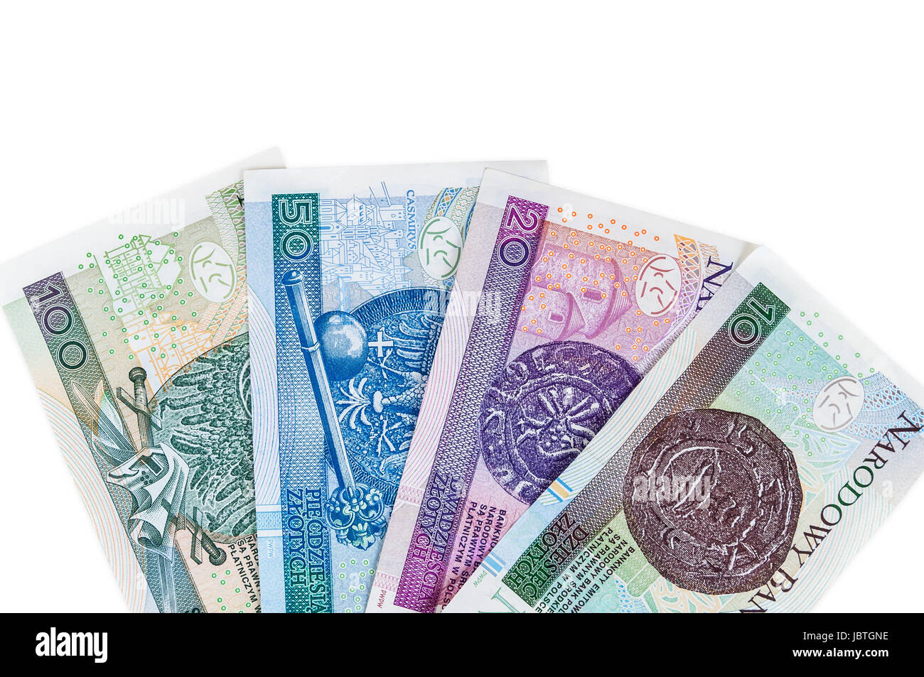 Set of new polish banknotes isolated on white background with clipping ...