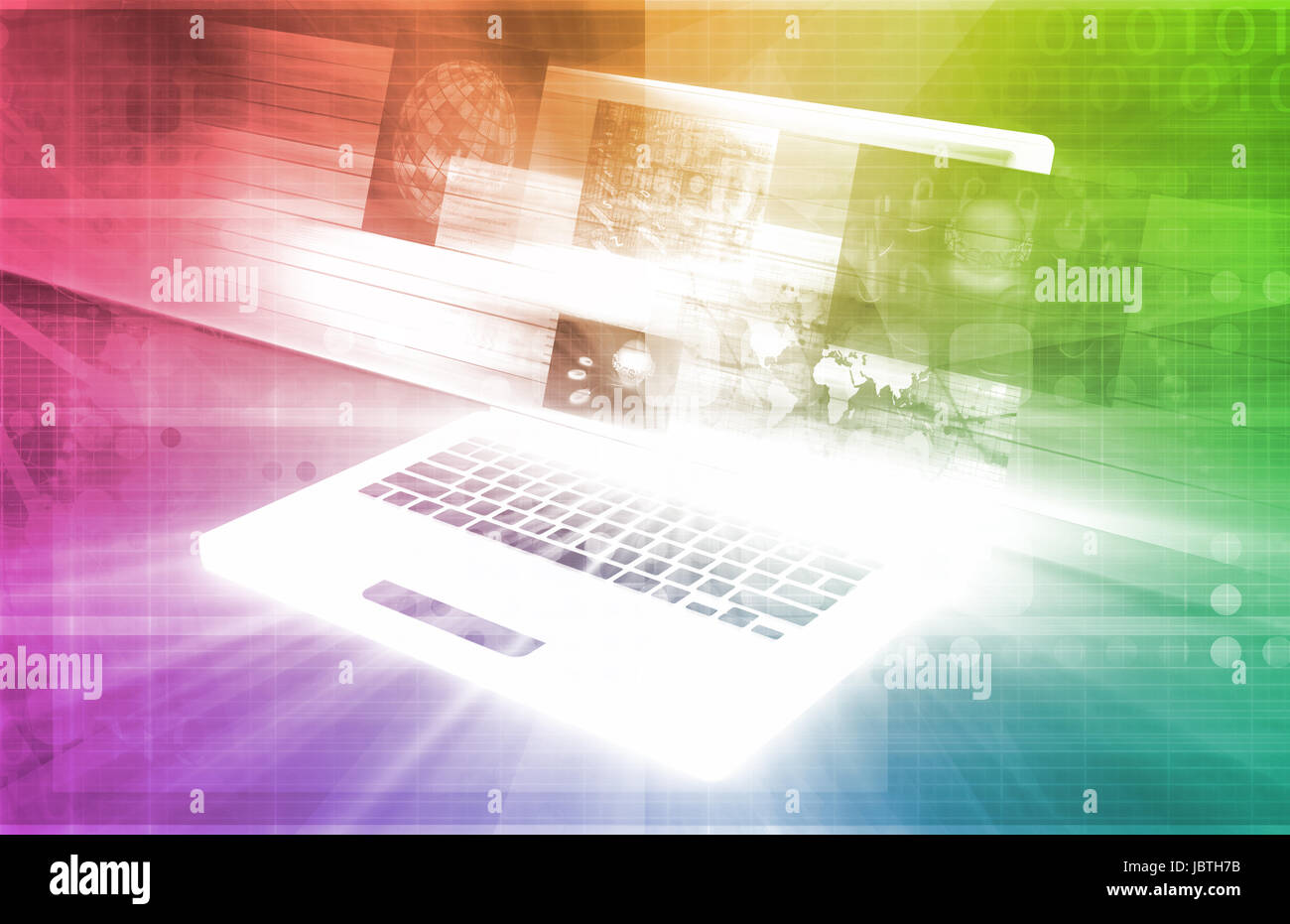 Computer Technology with Laptop and Digital Art Stock Photo - Alamy