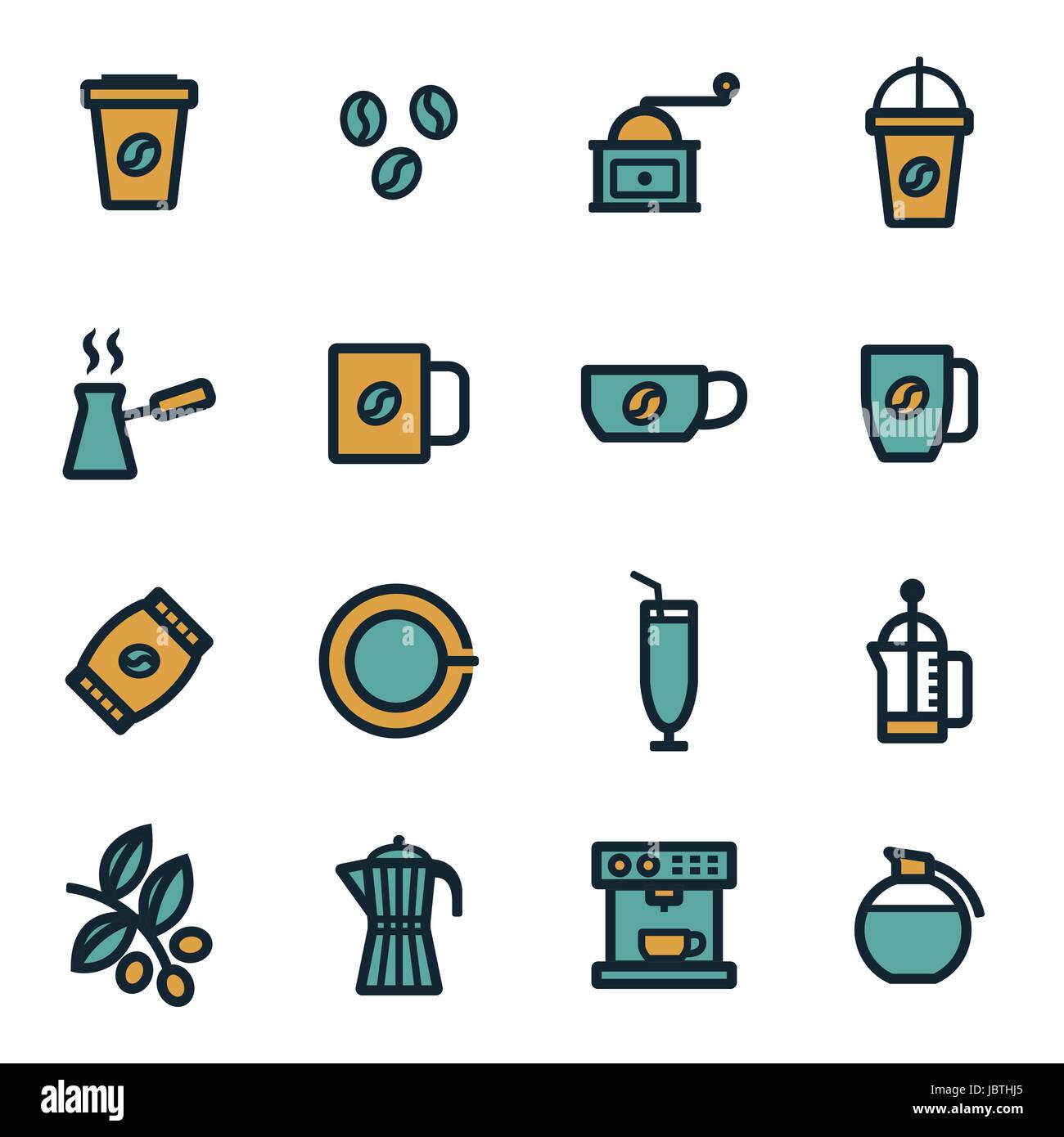 Vector flat coffee icons set on white background Stock Vector Image ...