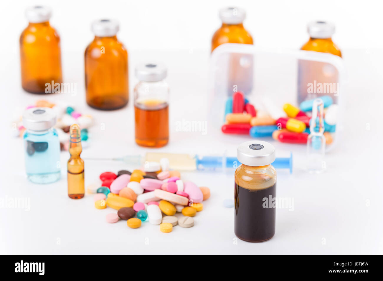 Different types of drugs on white background Stock Photo - Alamy