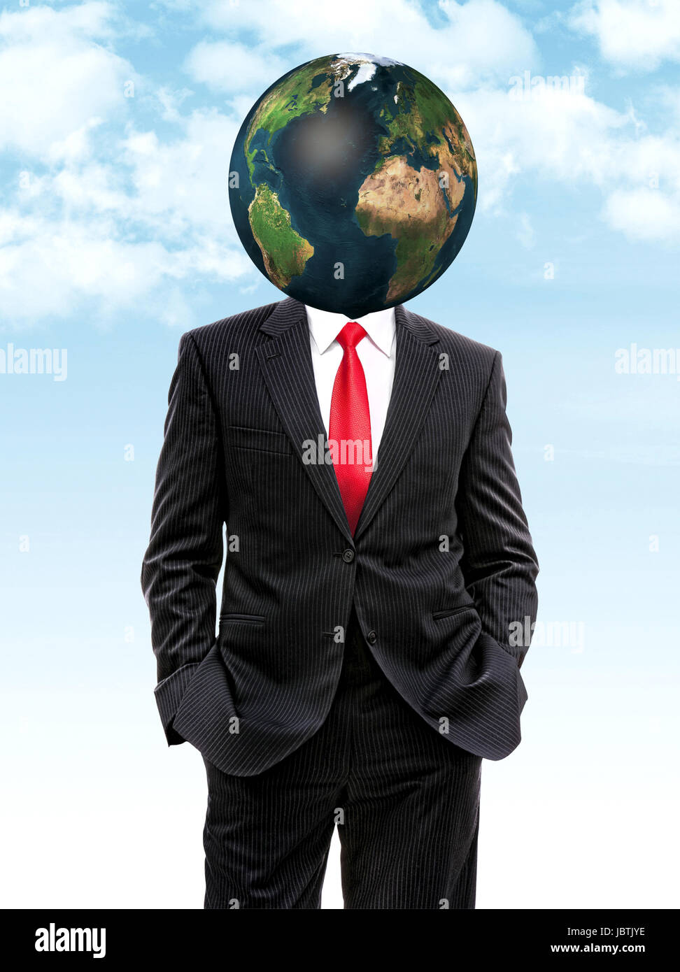business man with planet earth instead of head, 3d illustration Stock ...