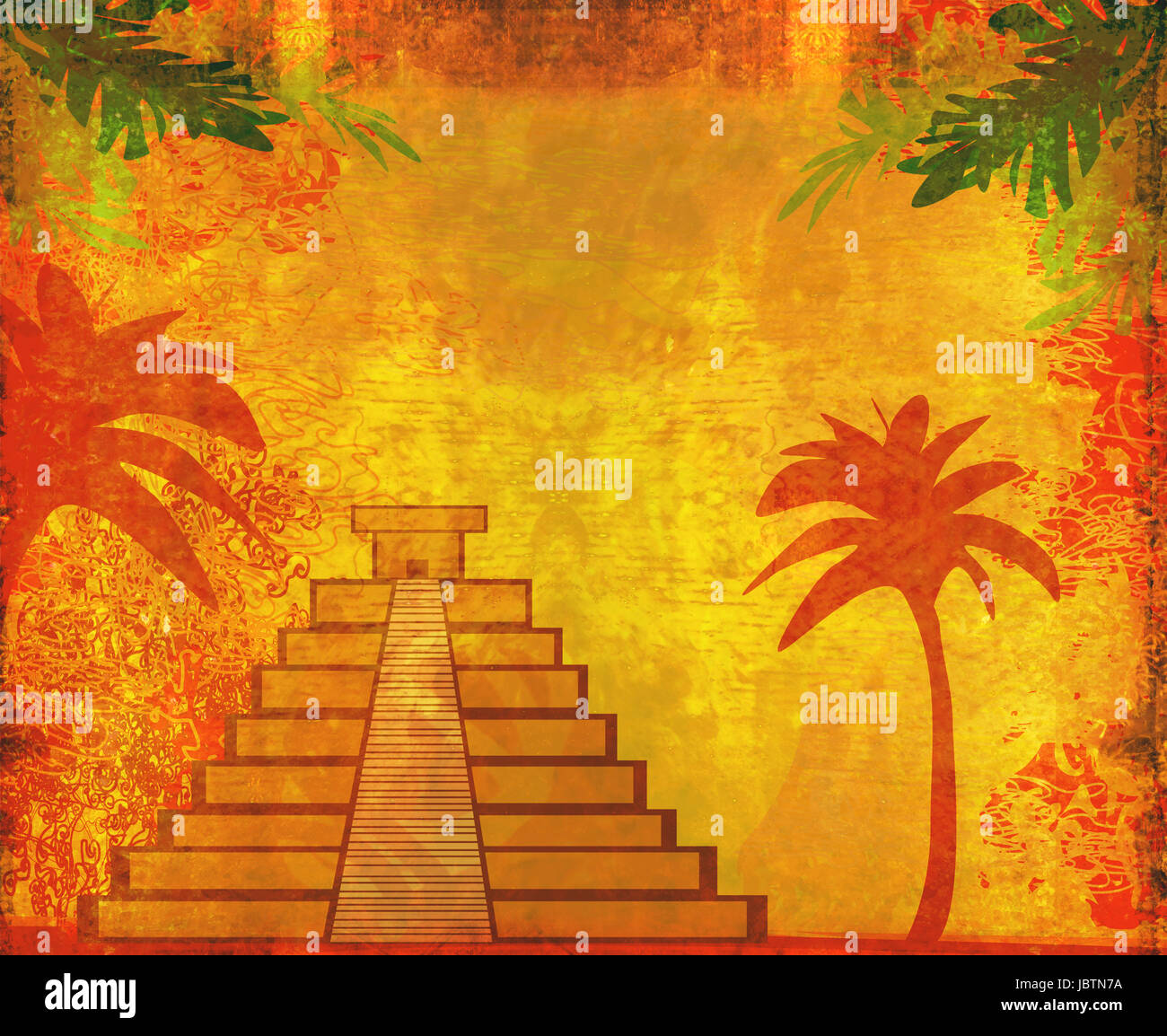 Mayan Pyramid, Chichen-Itza, Mexico - grunge abstract background Stock ...