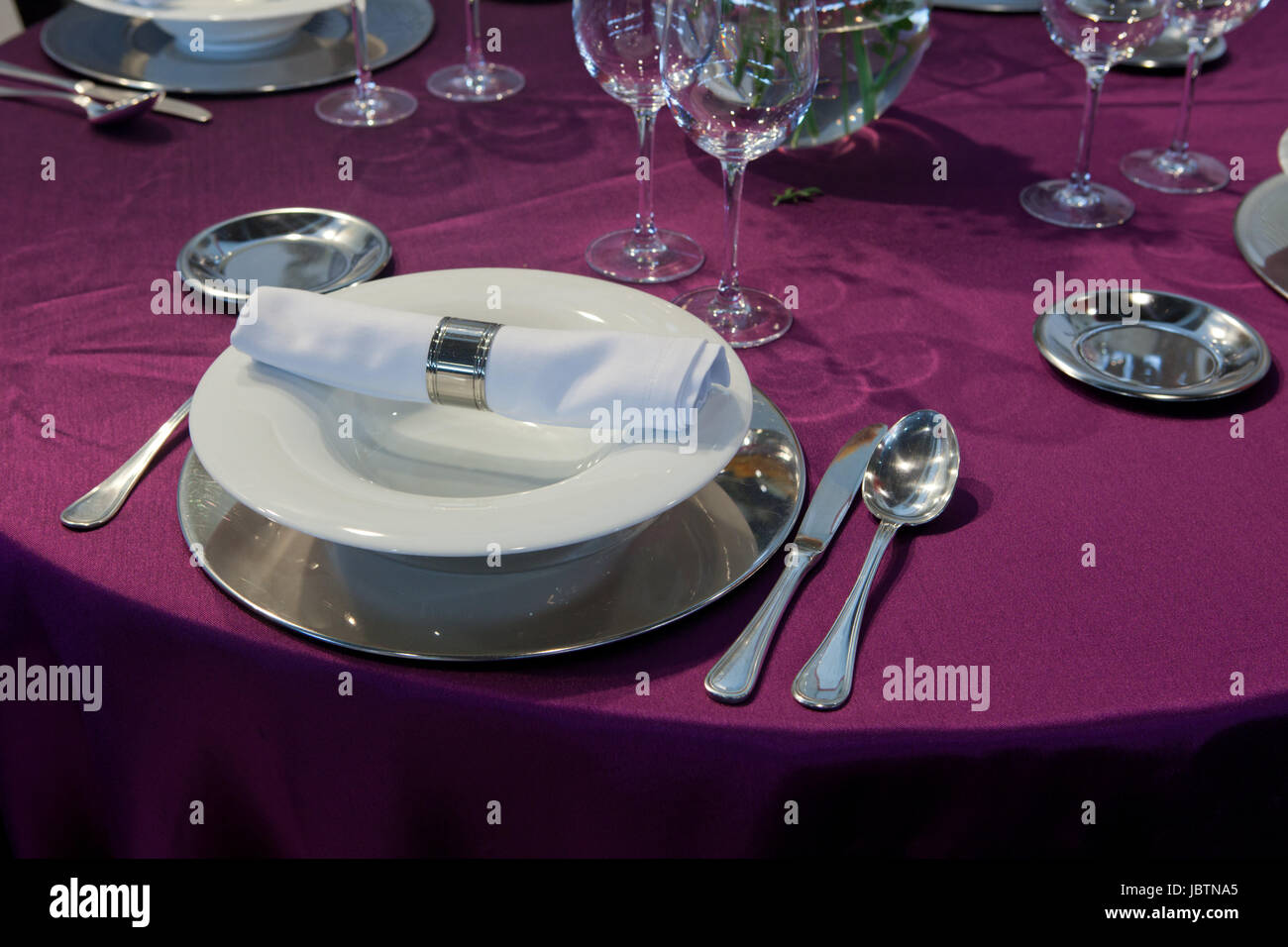 Long lunch table at restaurant, ready to serve,Spain Stock Photo - Alamy
