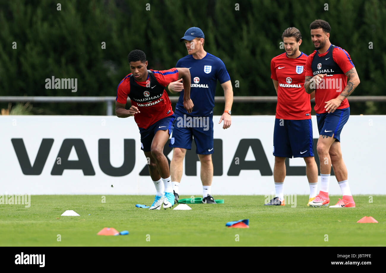 England's Marcus Rashford, Adam Lallana and Kyle Walker during the ...