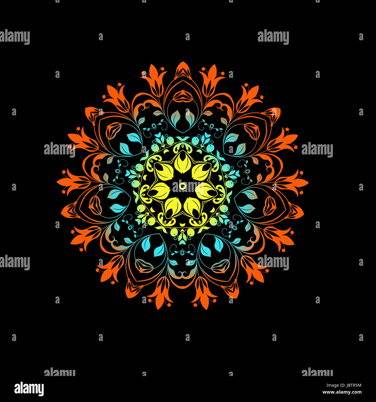 illustration of a beautiful Indian colorful floral pattern on black ...