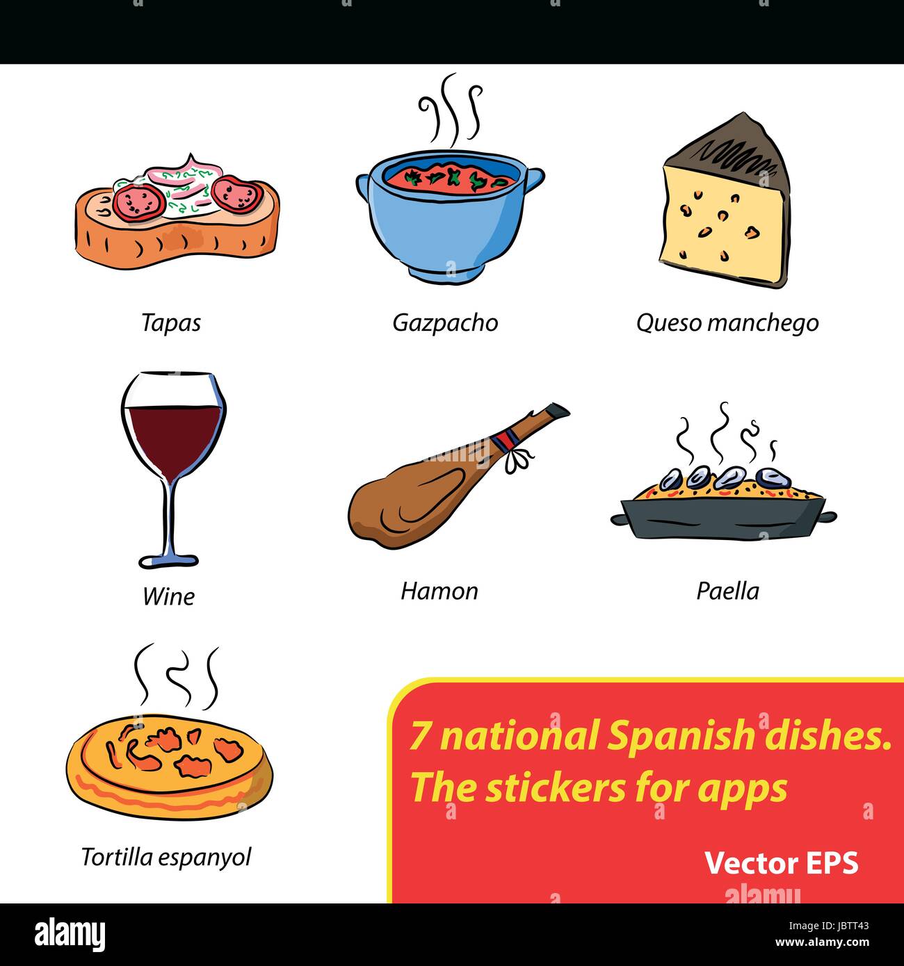 The 7 spanish food stickers Stock Vector Image & Art - Alamy