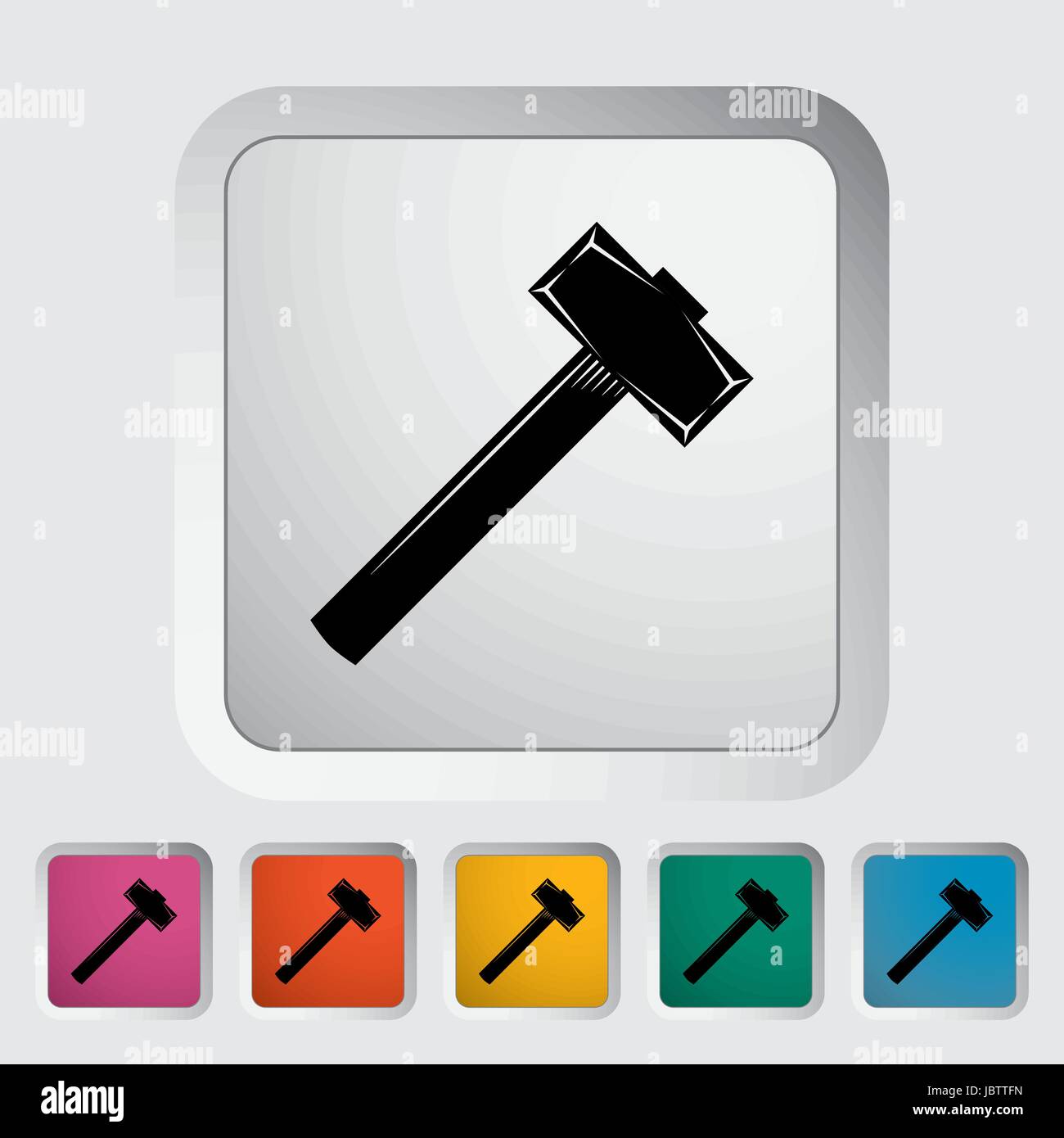 Hammer. Single flat icon on the button. Vector illustration Stock ...