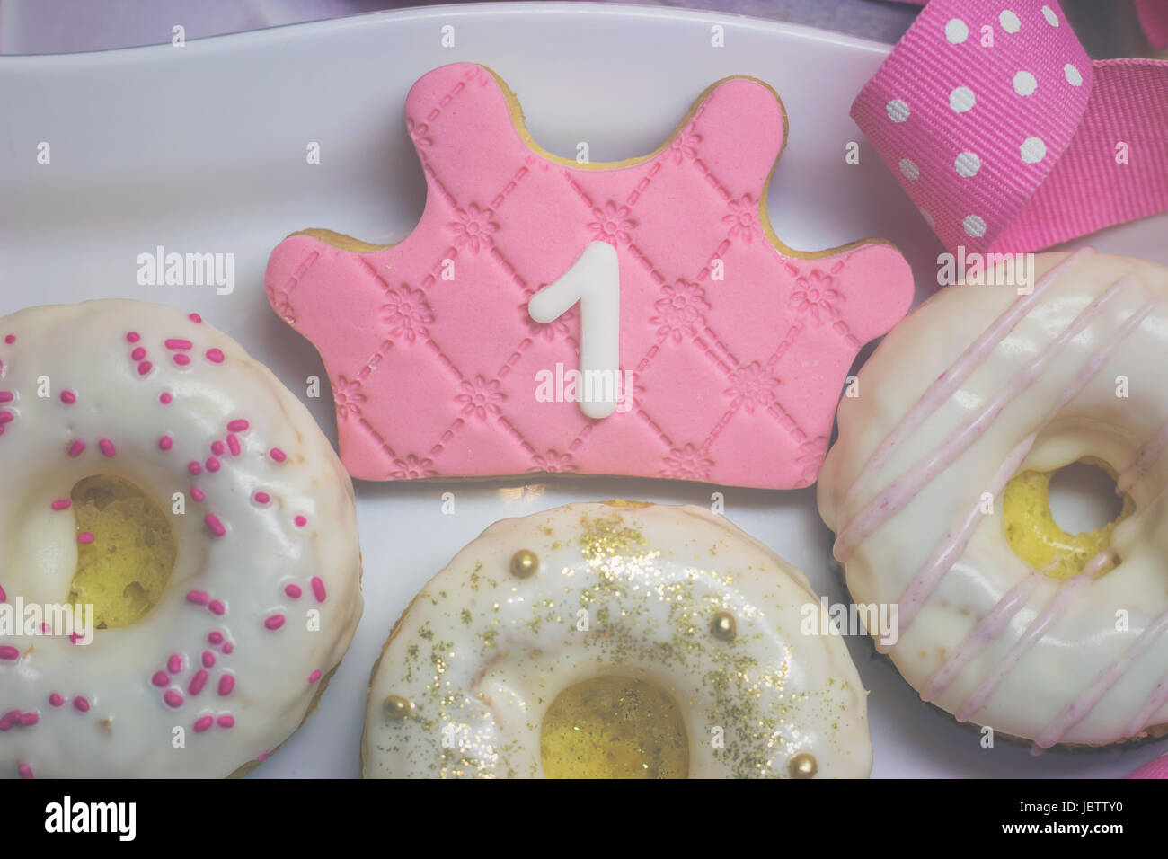 First birthday cookies - royal icing crown shape cookie and decorated ...