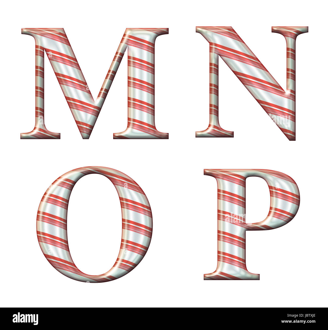 Digital illustration of a candy cane alphabet: Letters M,N,O,P Stock ...