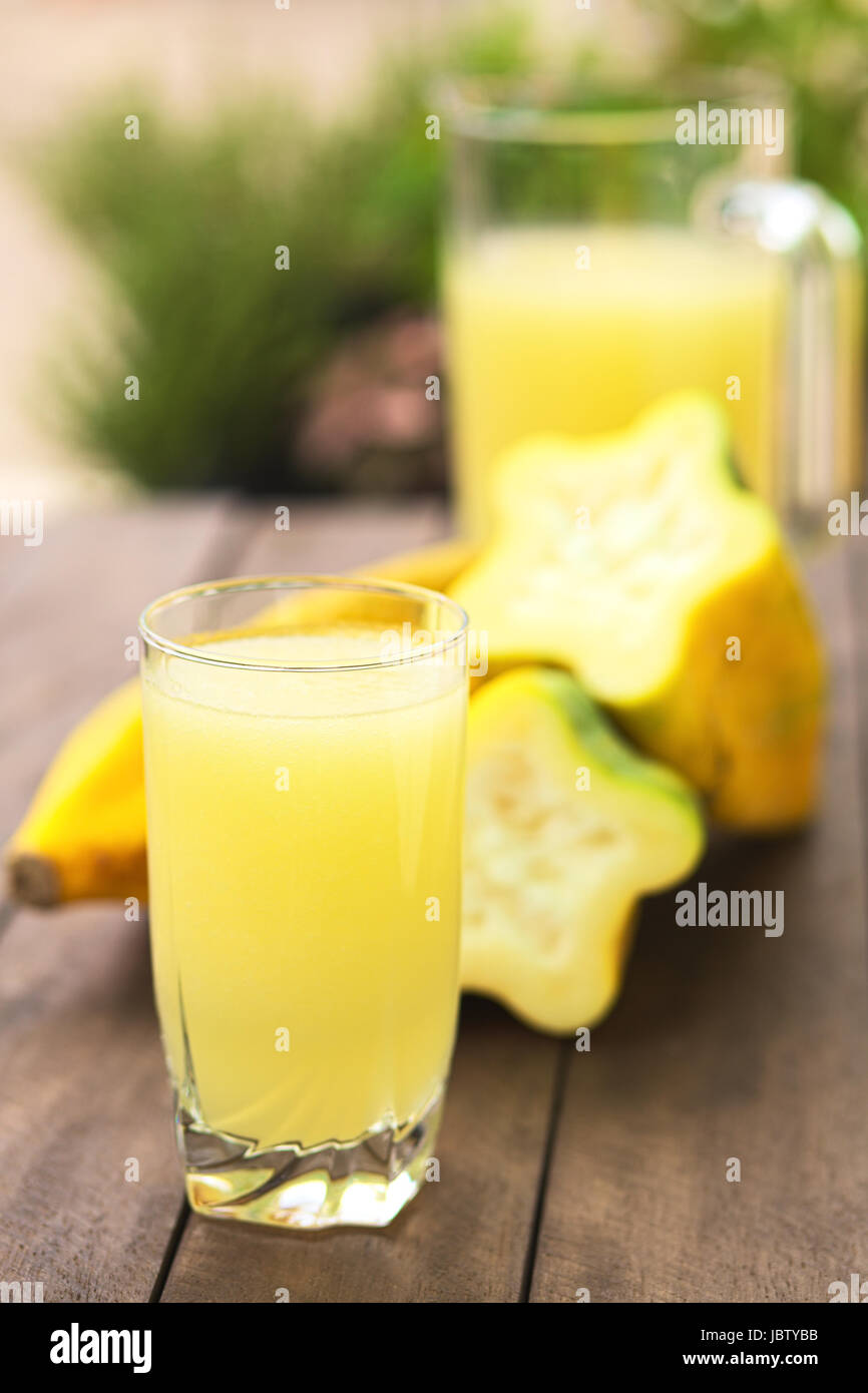 Freshly prepared juice out of the Ecuadorian Babaco fruit (lat ...