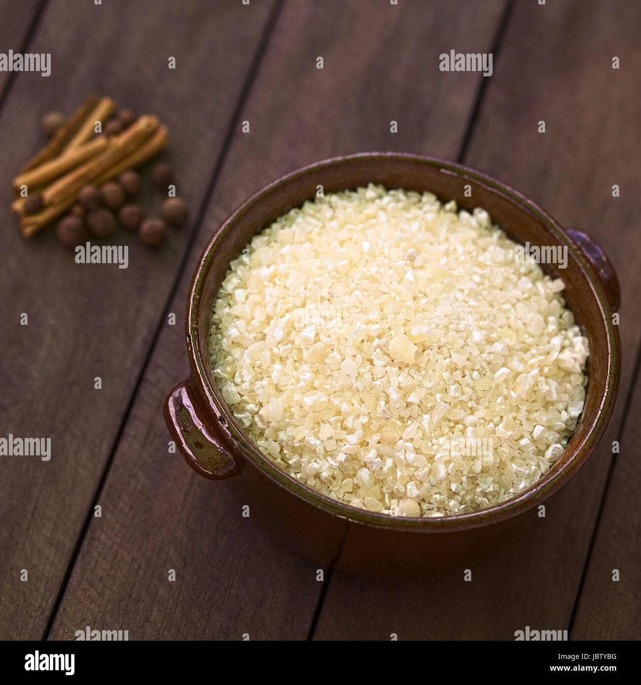 Raw Ecuadorian morocho (coarsely ground white corn) which is used in ...