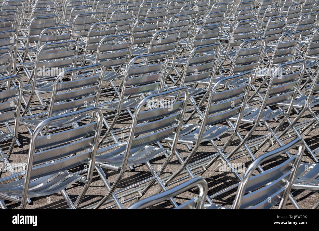 Metal chairs background, a set of chairs for an outdoor event Stock ...