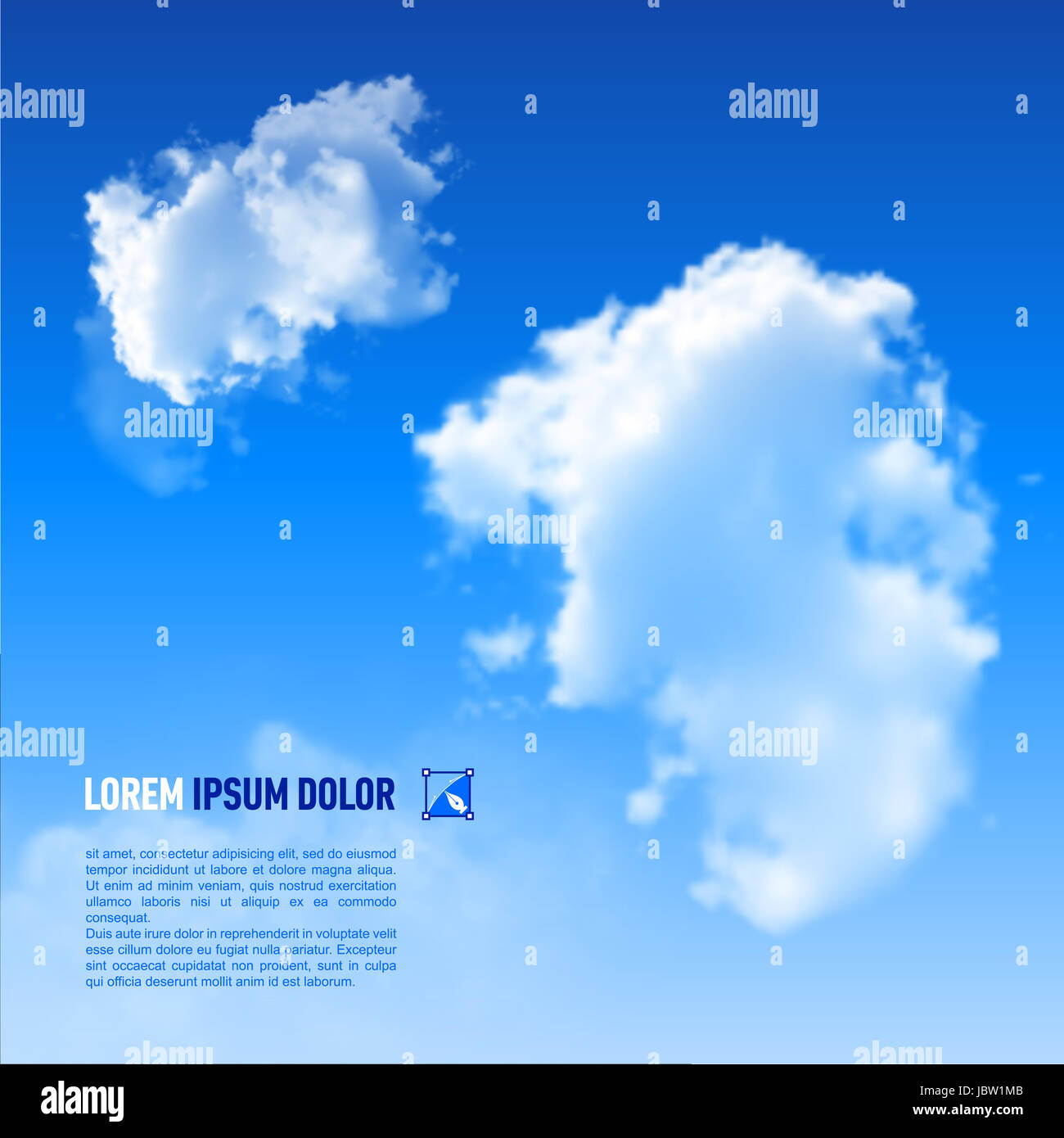 White clouds on sky blue background. Down text Stock Photo - Alamy