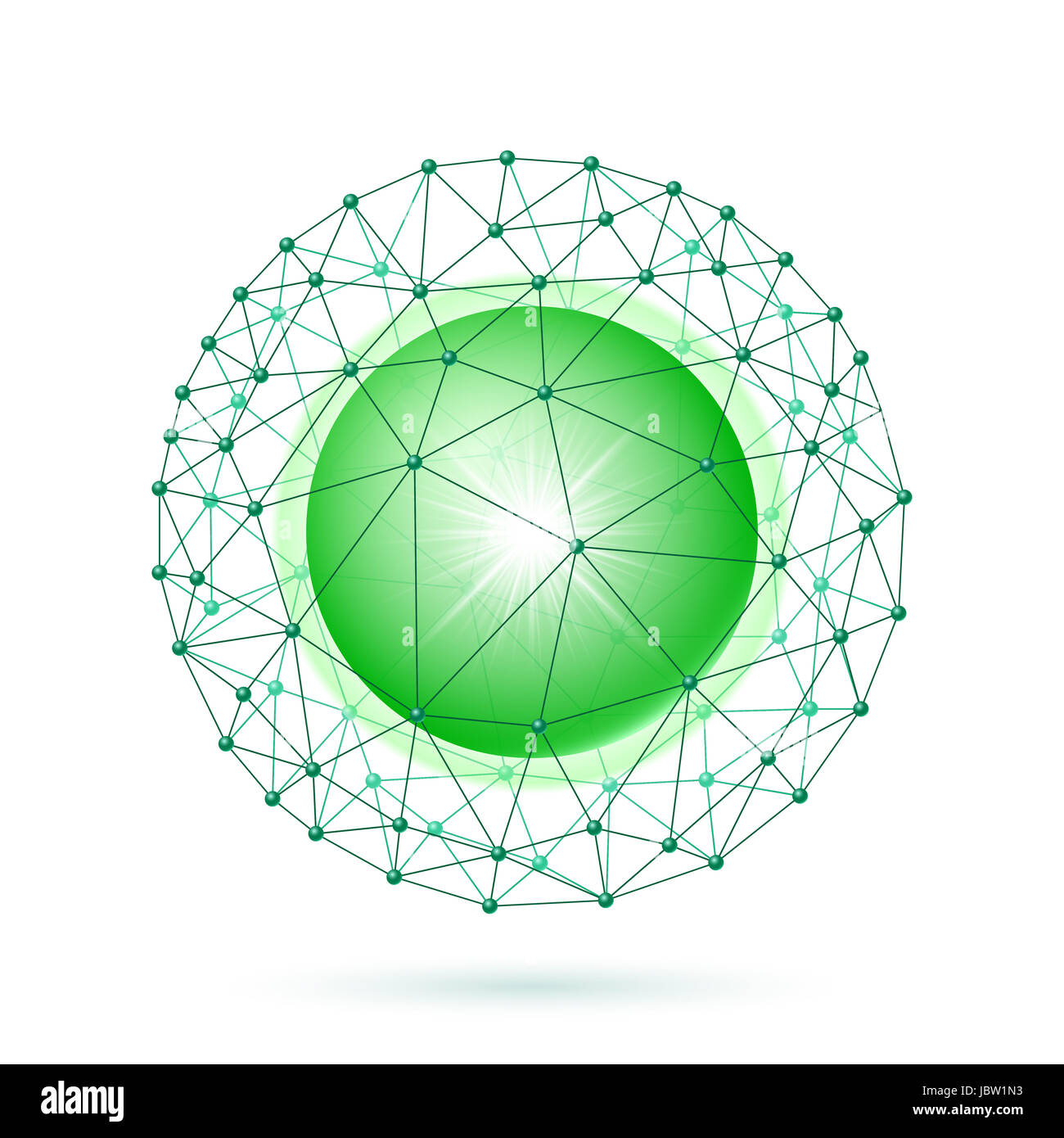 Bright green ball inside the internet grid on a white background Stock ...