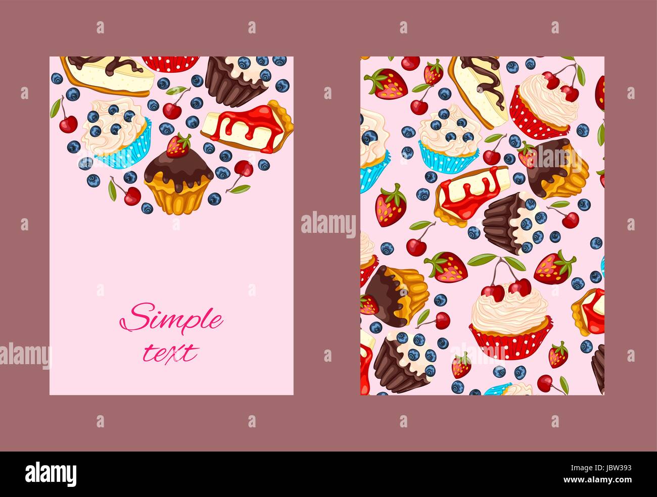 Cupcake and muffins vector promo card set cartoon style. Restaurant or ...