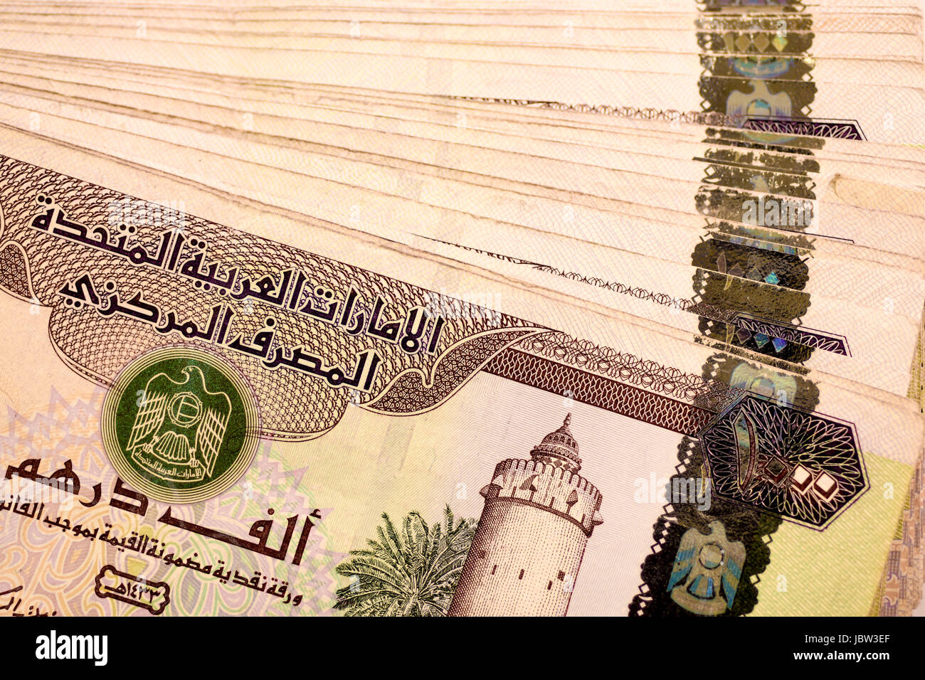 Close up Dirhams currency note and coins, AED, United Arab Emirates ...