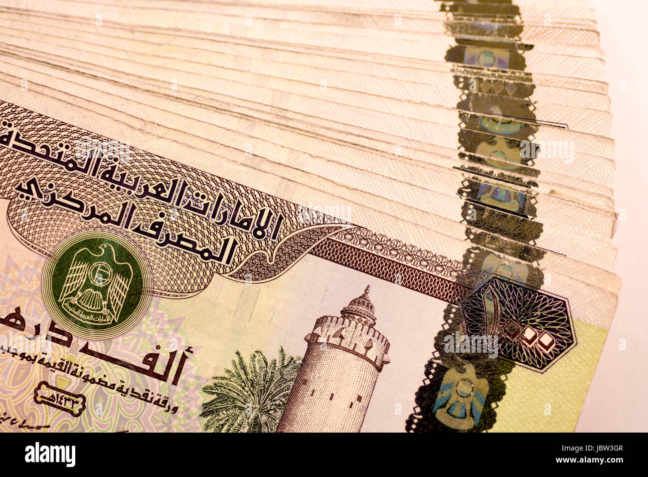 Close up Dirhams currency note and coins, AED, United Arab Emirates ...