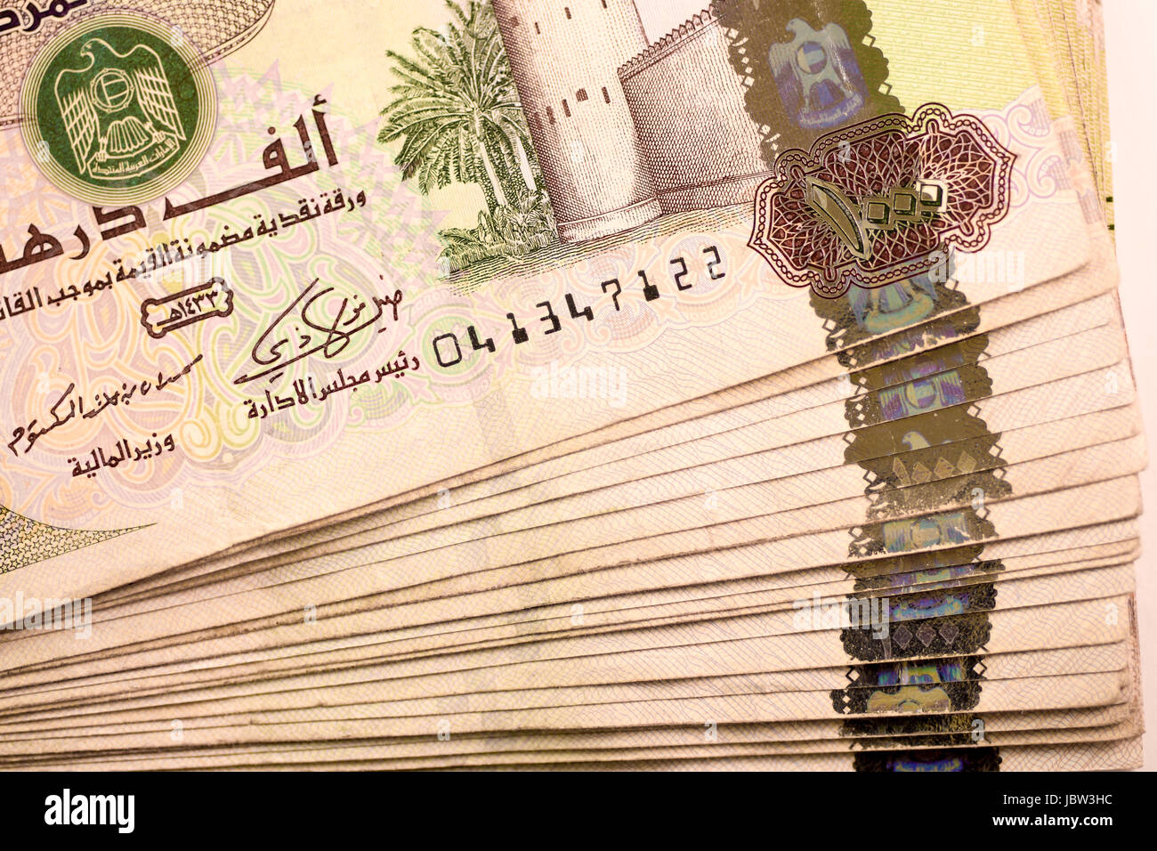 Close up Dirhams currency note and coins, AED, United Arab Emirates ...