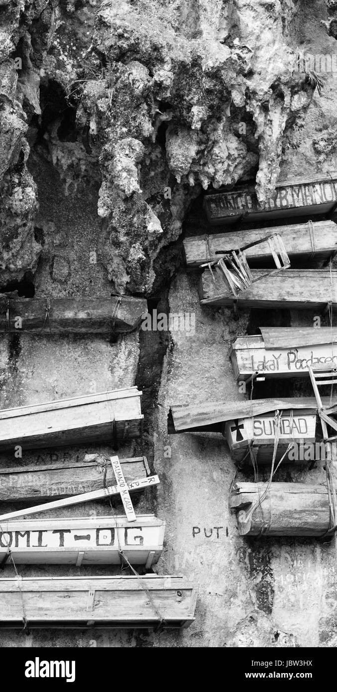 in philipphines the typical hanging cemetery in the mountain cliff ...