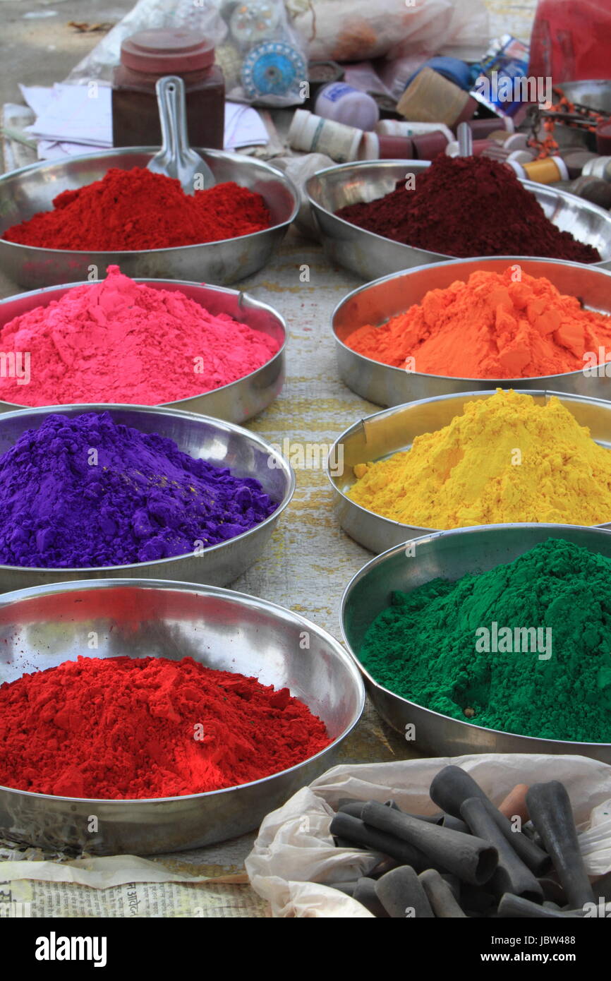 color powder for happy holy in india Stock Photo - Alamy