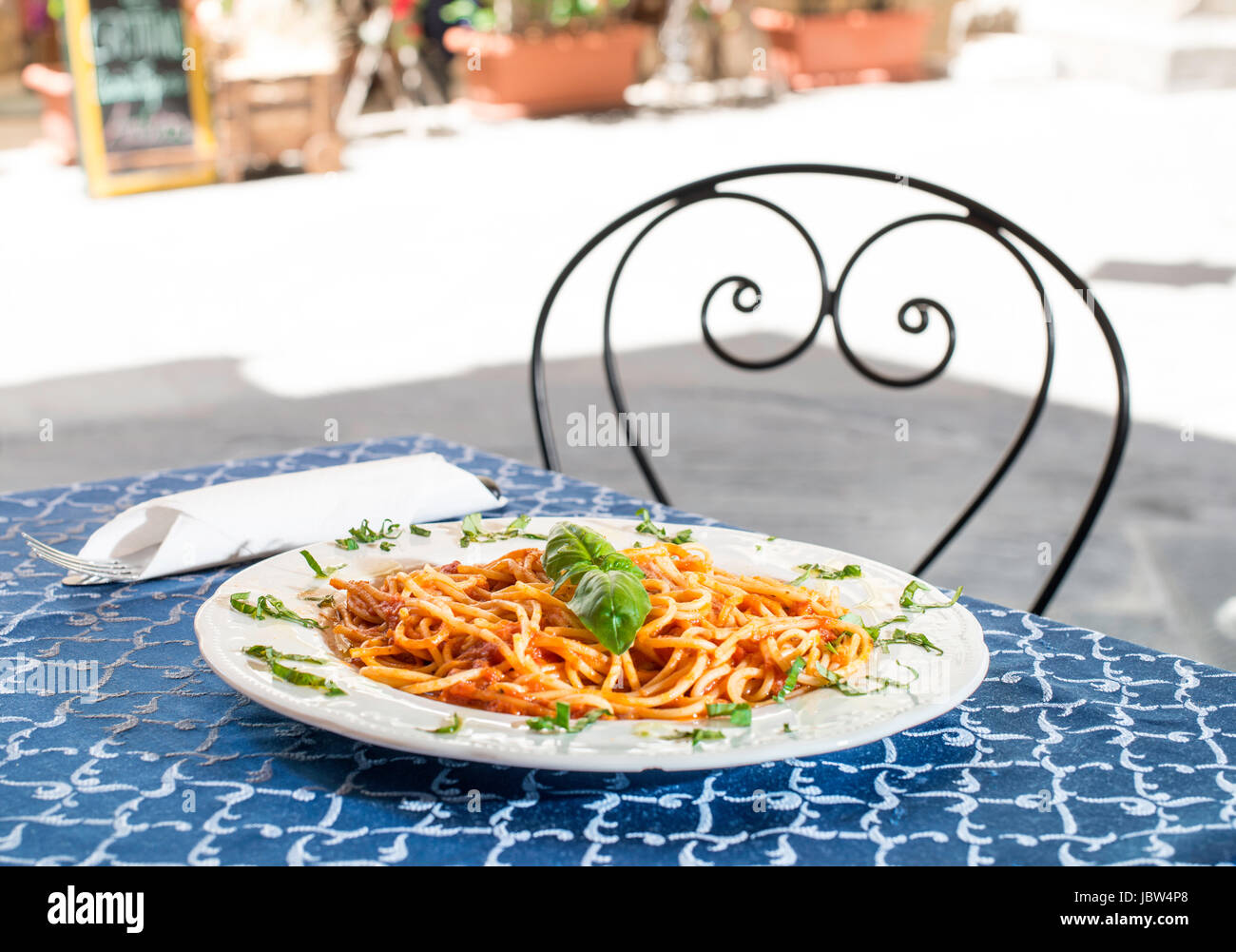 Plate with italian pasta. Vintage italian restaurant Stock Photo - Alamy