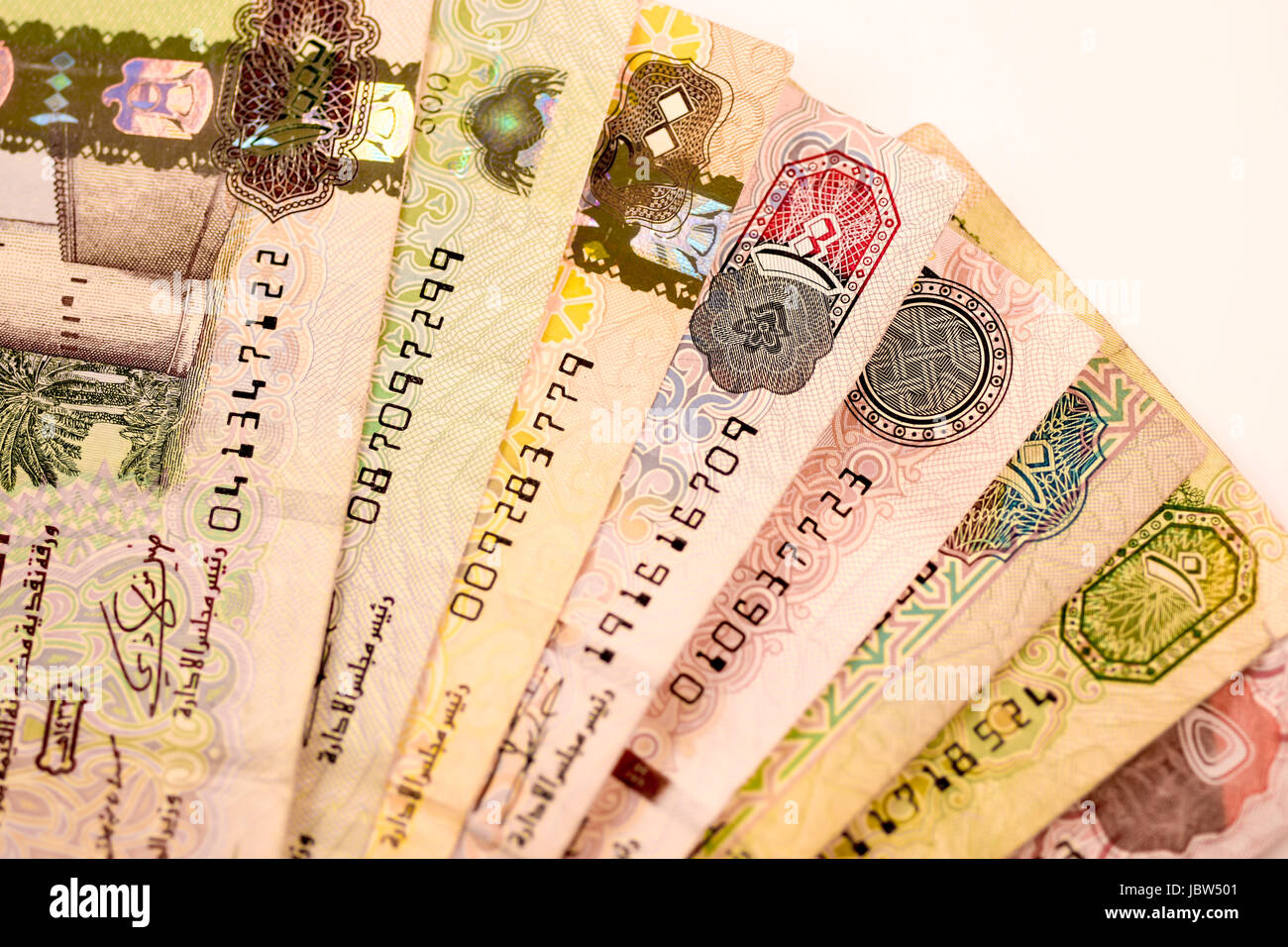 Close up Dirhams currency note and coins, AED, United Arab Emirates ...