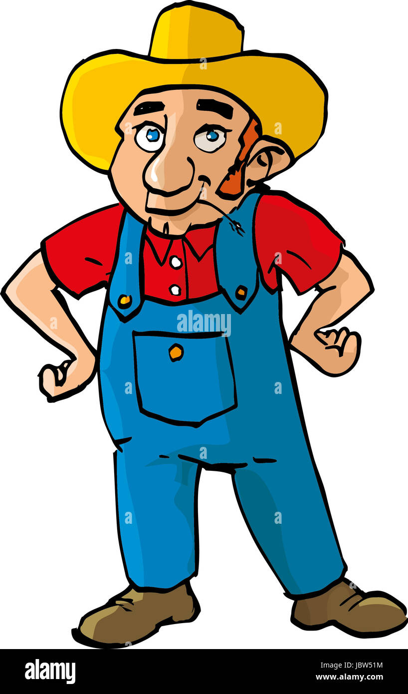 Cartoon farmer with dungarees. Isolated on white Stock Photo - Alamy