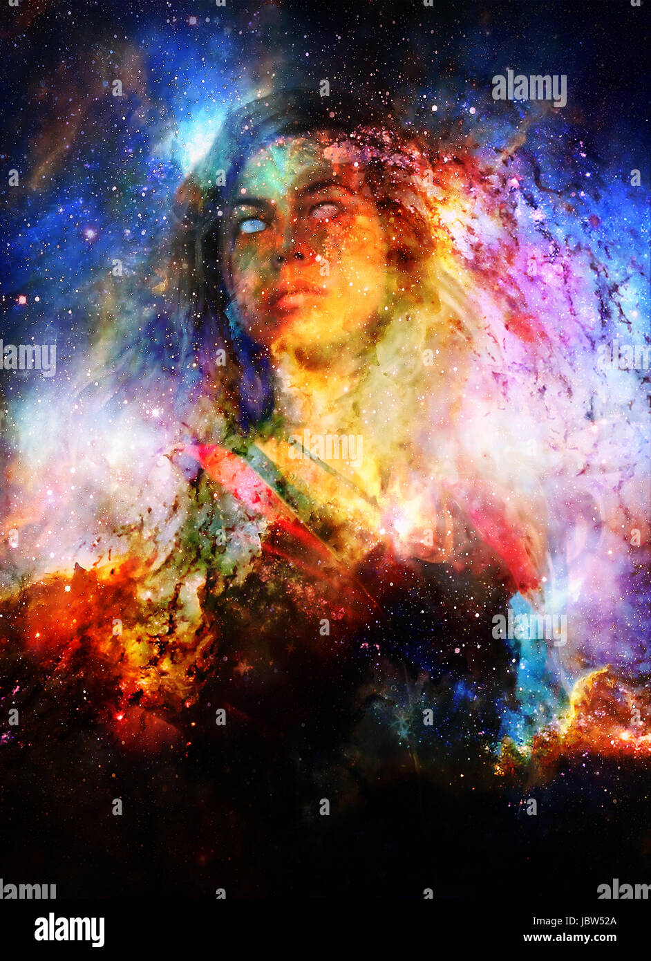 Goddess Woman in Cosmic space. Cosmic Space background Stock Photo - Alamy