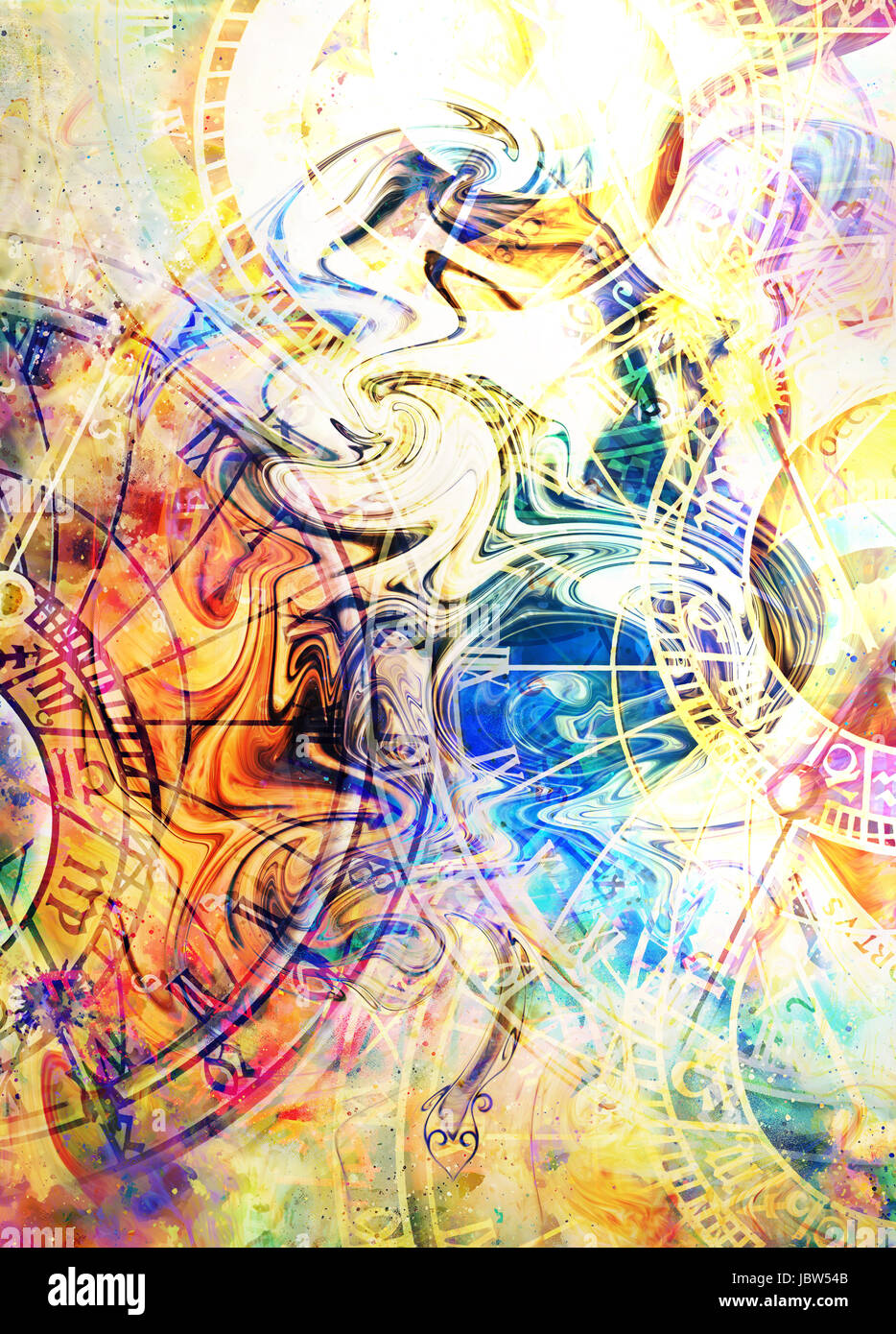 Old clock and zodiac collage. Abstract color background Stock Photo - Alamy