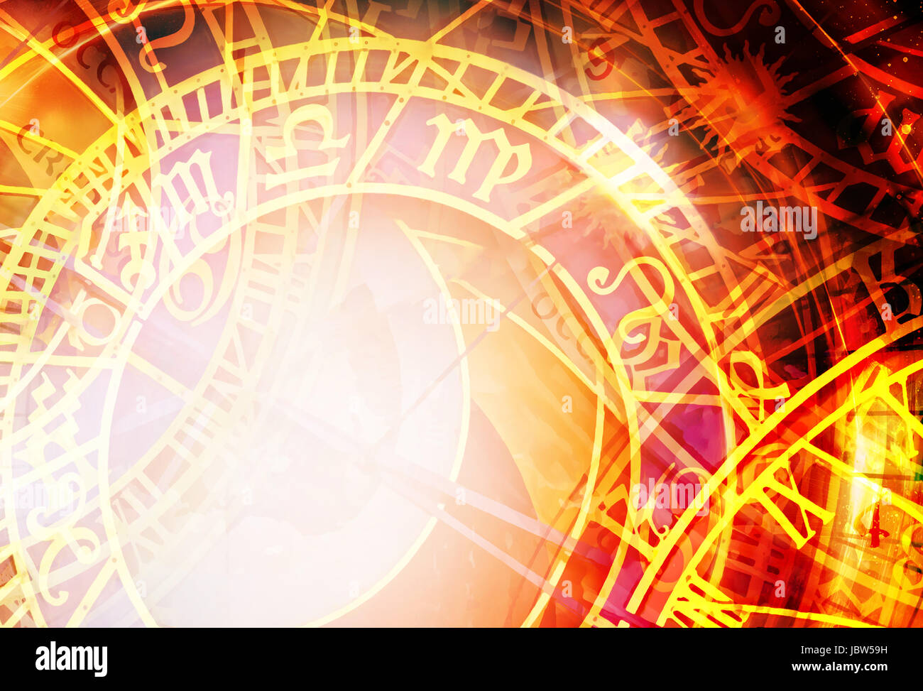 Zodiac collage in cosmic space. Abstract color background Stock Photo ...