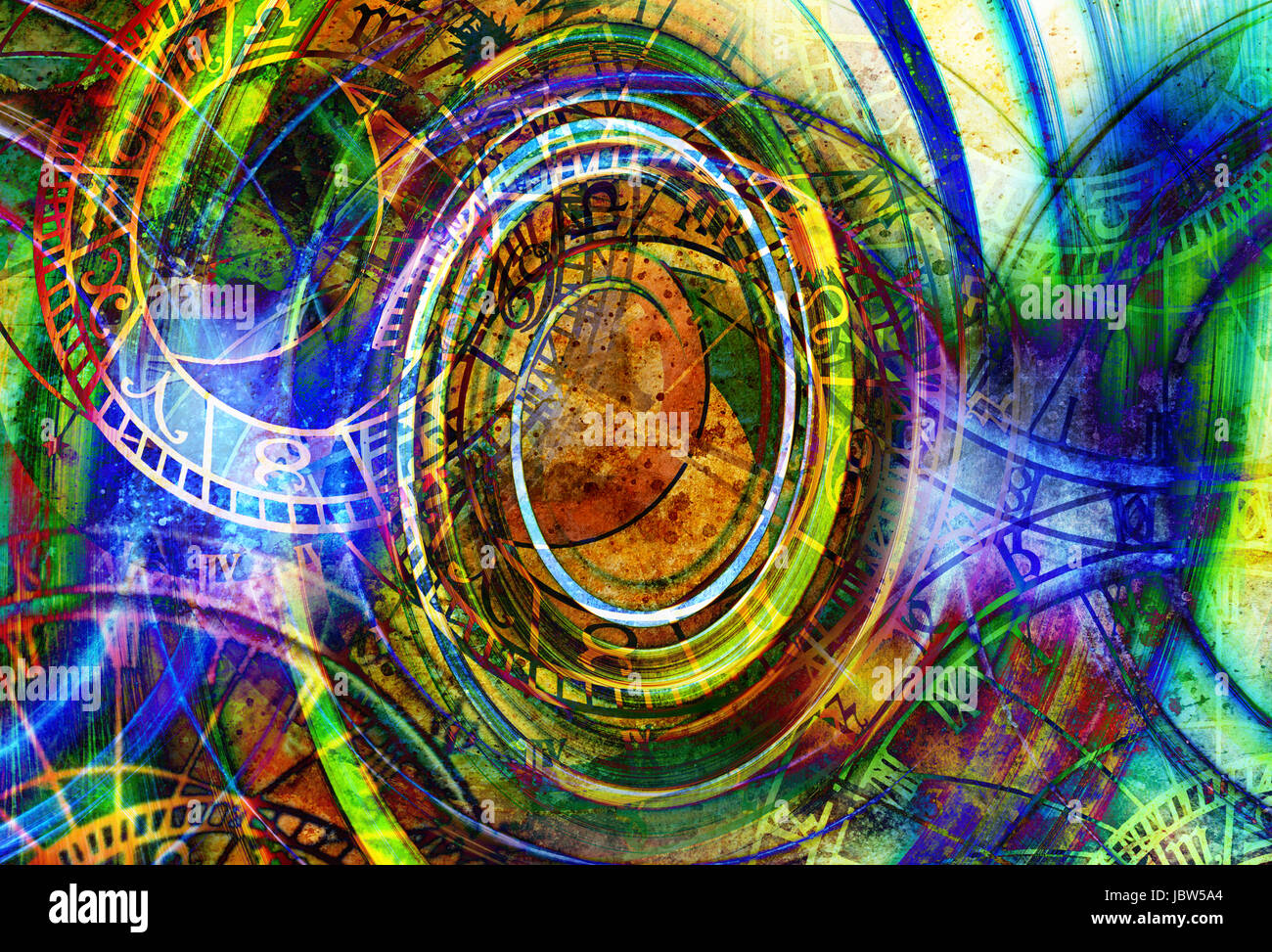 Old clock and zodiac collage. Abstract color background Stock Photo - Alamy