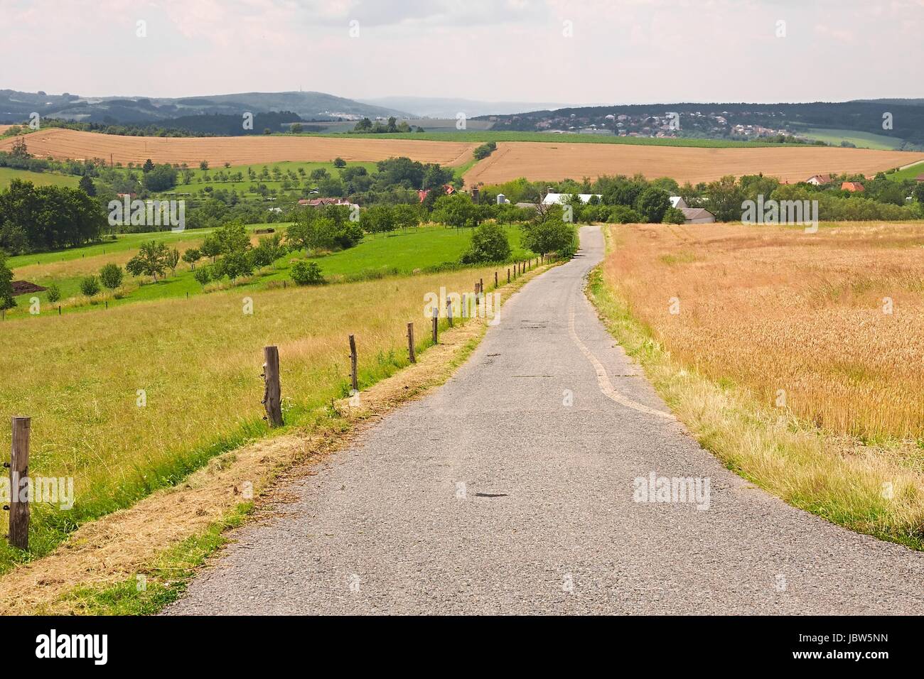 Narrow road through agricultural fields Stock Photo - Alamy