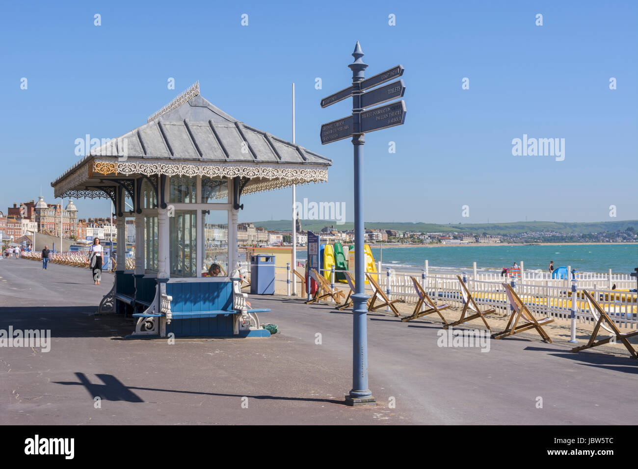 Traditional shelter on the Georgian Esplanade (promenade) in Weymouth ...