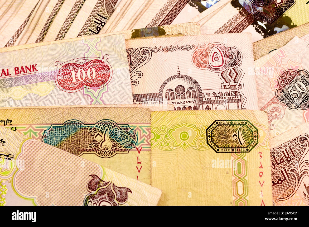 Close up Dirhams currency note and coins, AED, United Arab Emirates ...
