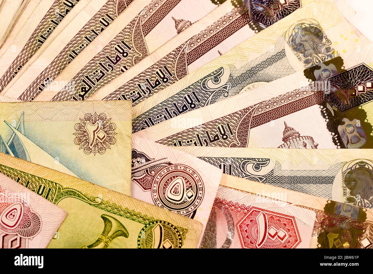 Close up Dirhams currency note and coins, AED, United Arab Emirates ...