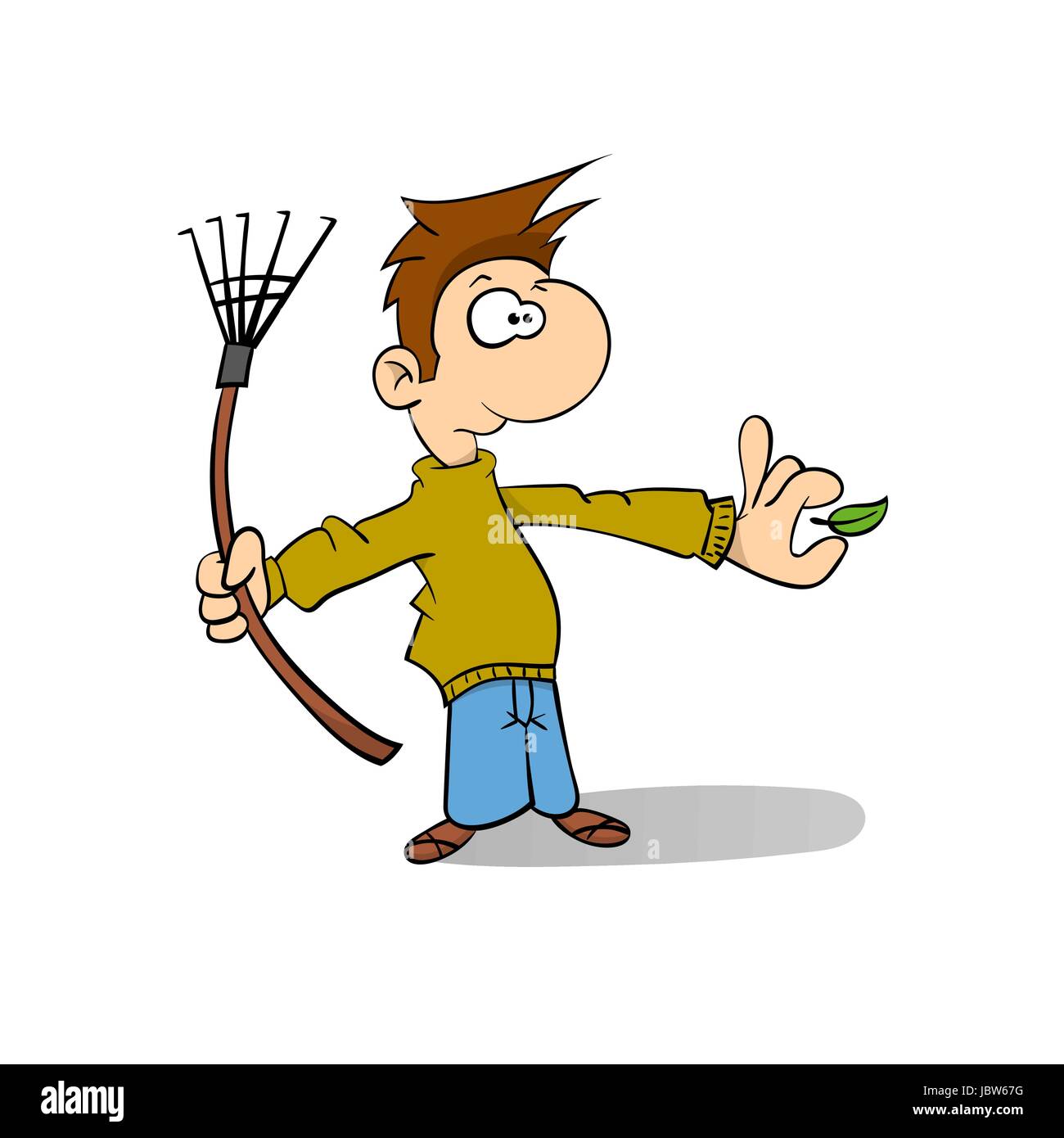 Cartoon Janitor sweeping the fallen leaves illustration Stock Vector ...