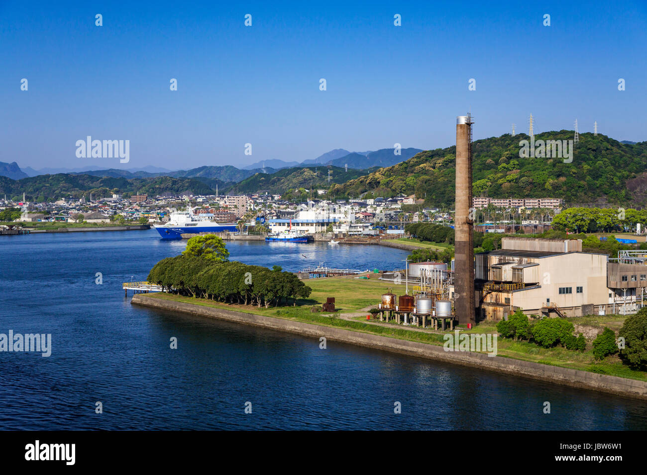 An ore smelter at the Hososhima, Myazaki port, on the eastern coast of ...