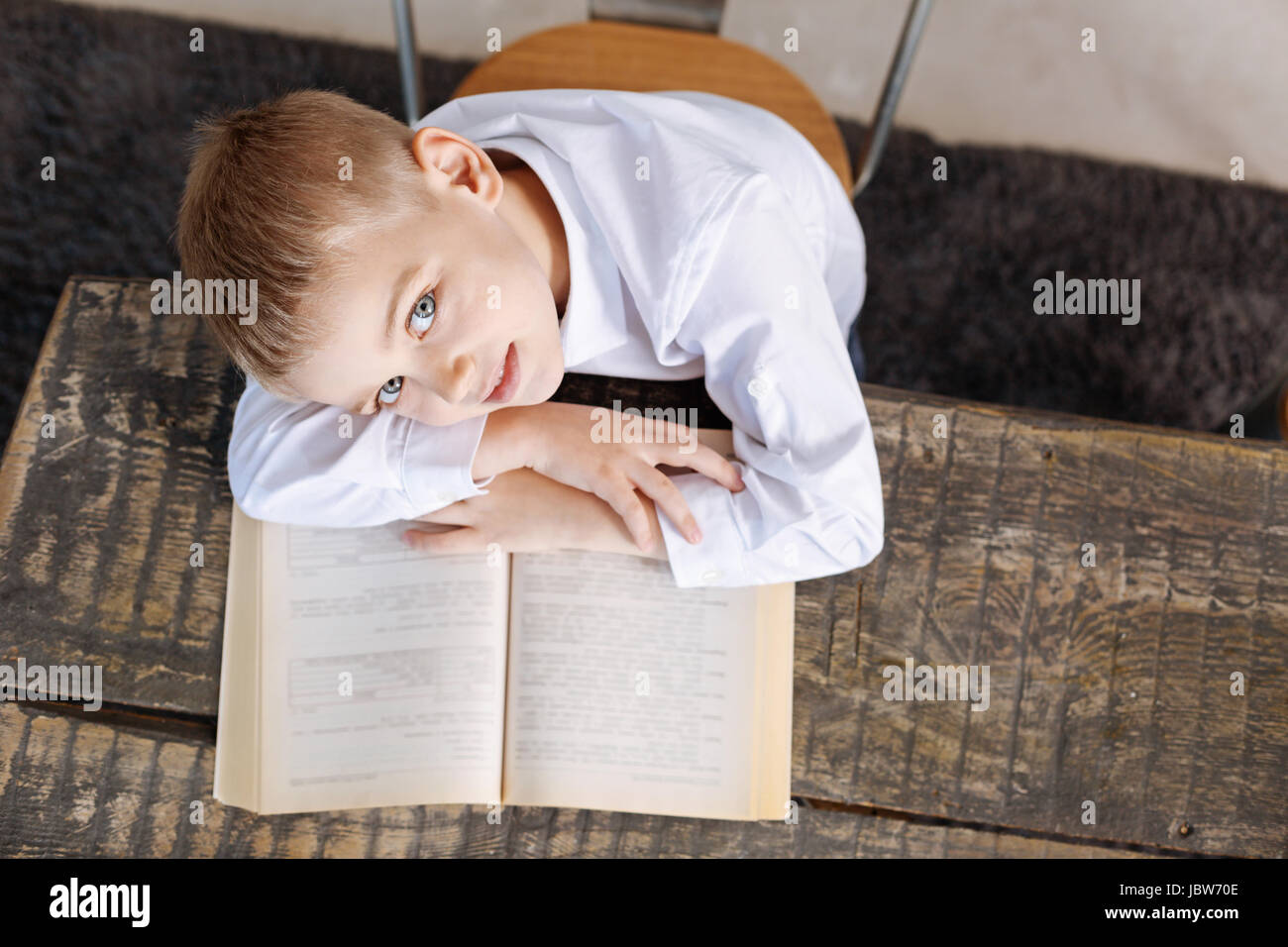 Cute productive boy being a diligent reader Stock Photo - Alamy