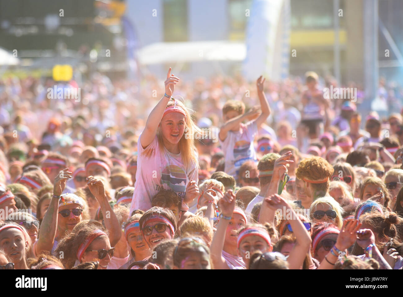 Color Run London, at Wembley Park. Finish Festival crowd Stock Photo ...