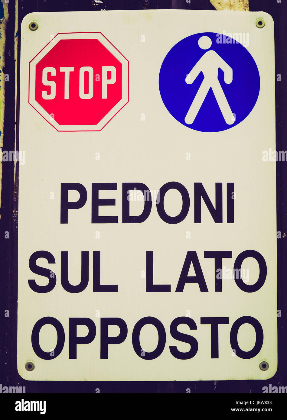 Vintage retro looking Italian roadworks sign Pedoni Stock Photo - Alamy