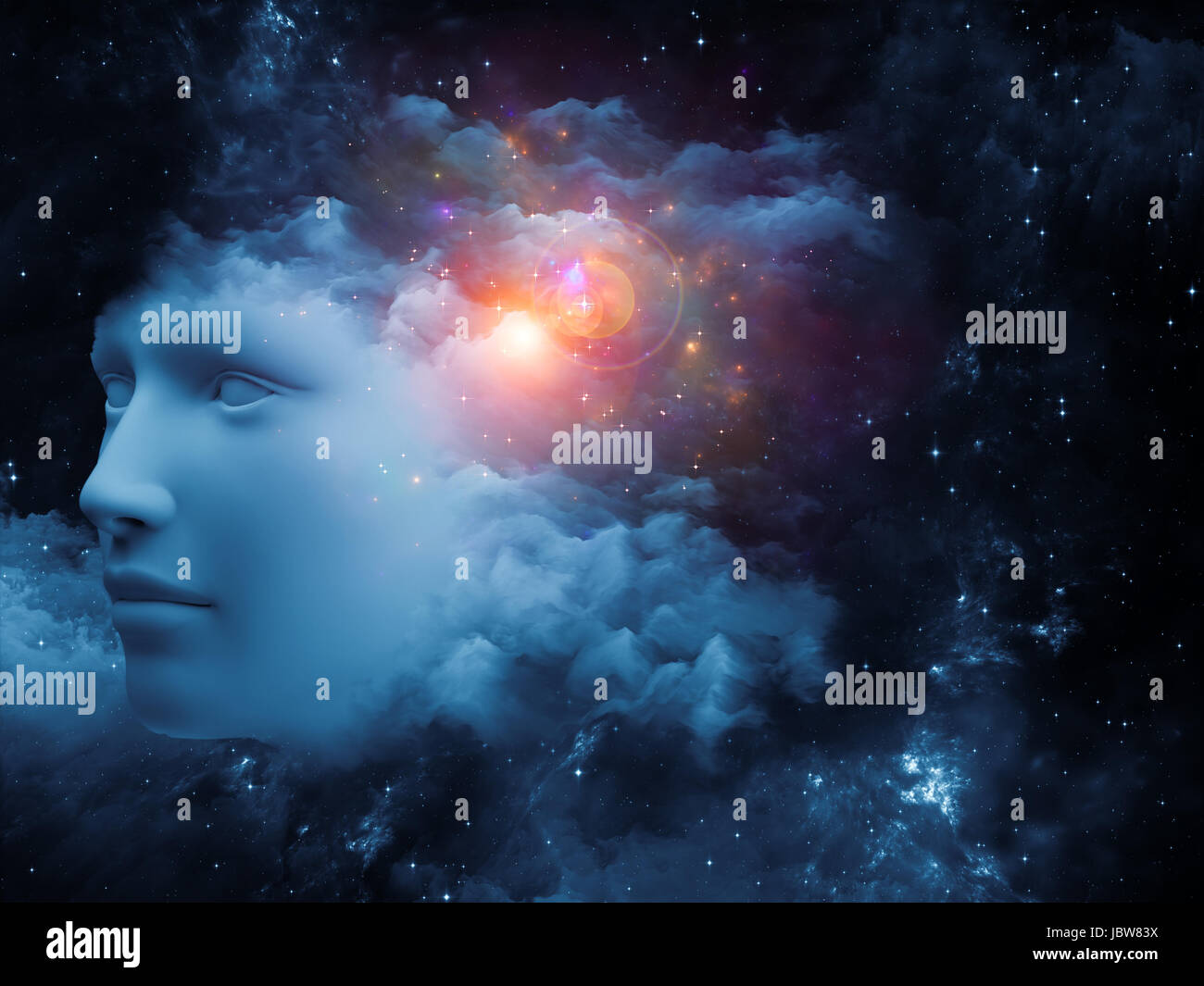 Universal Mind series. Background composition of human head and fractal ...