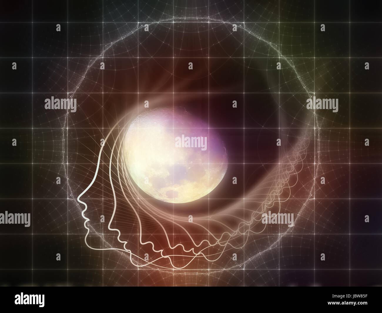 Inner Moon series. Composition of moon, human profile and design ...