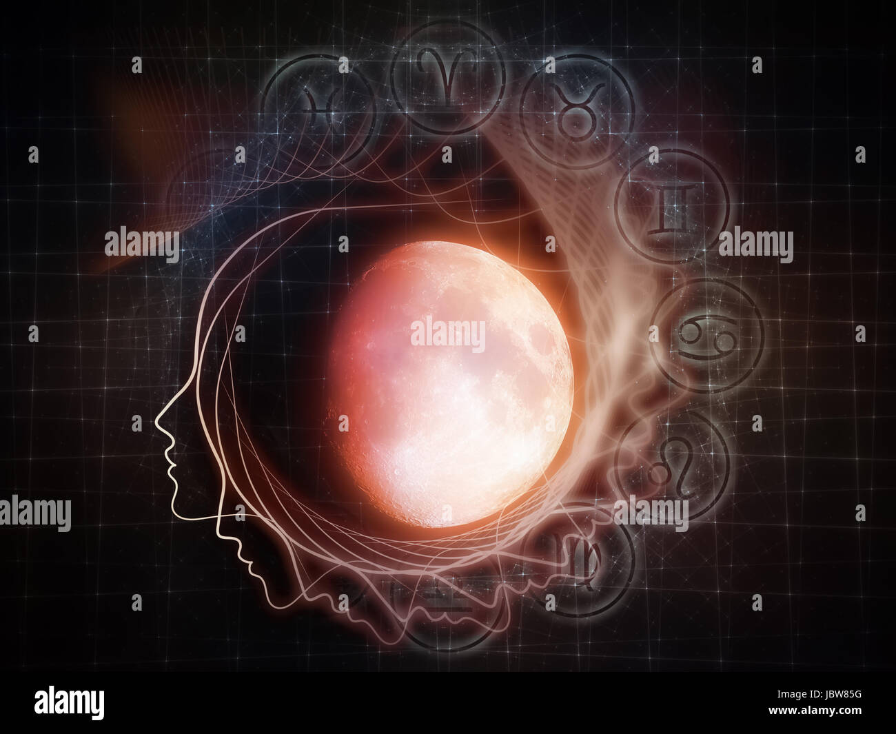 Inner Moon series. Interplay of moon, human profile and design elements ...