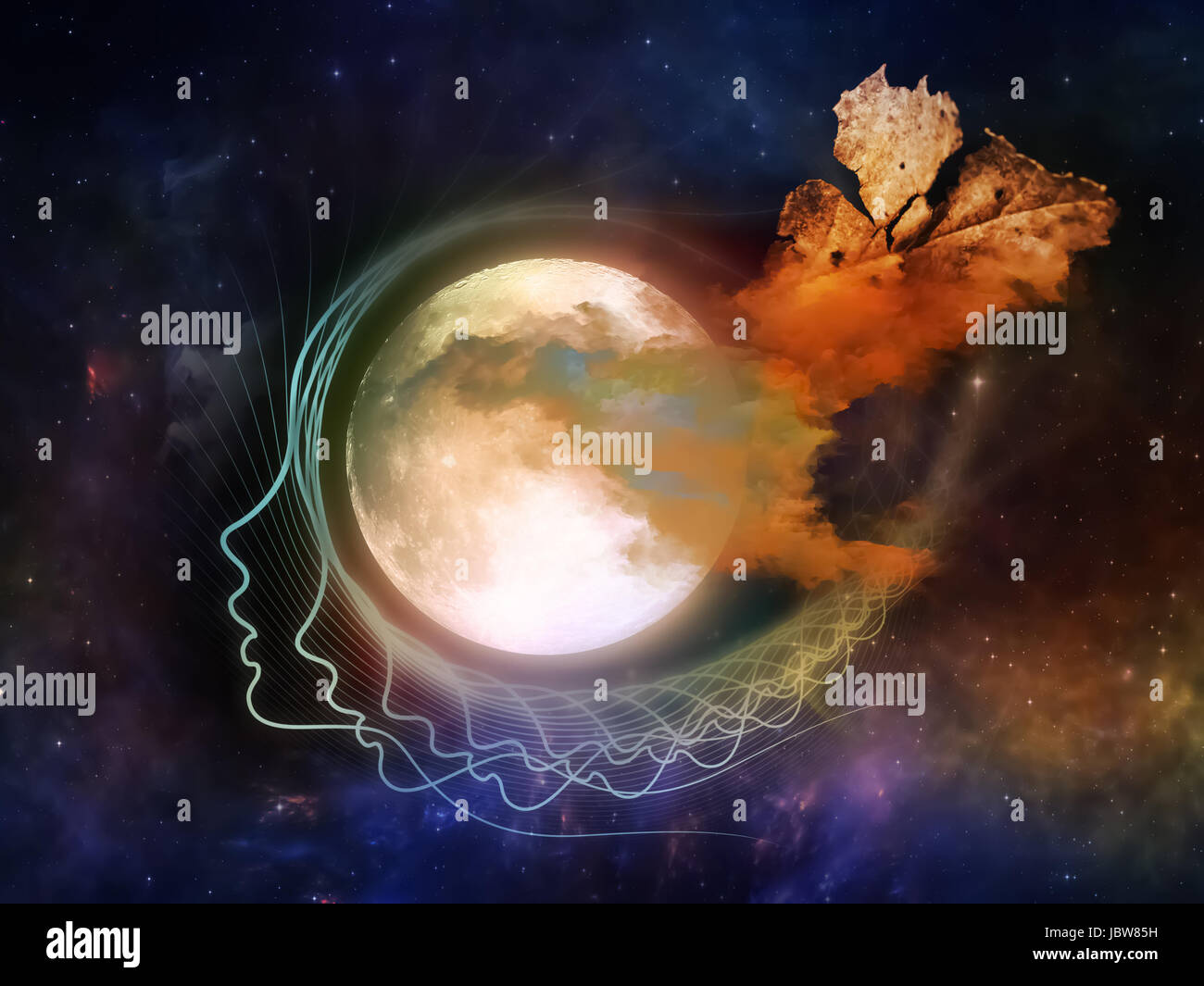 Inner Moon series. Design composed of moon, human profile and design ...