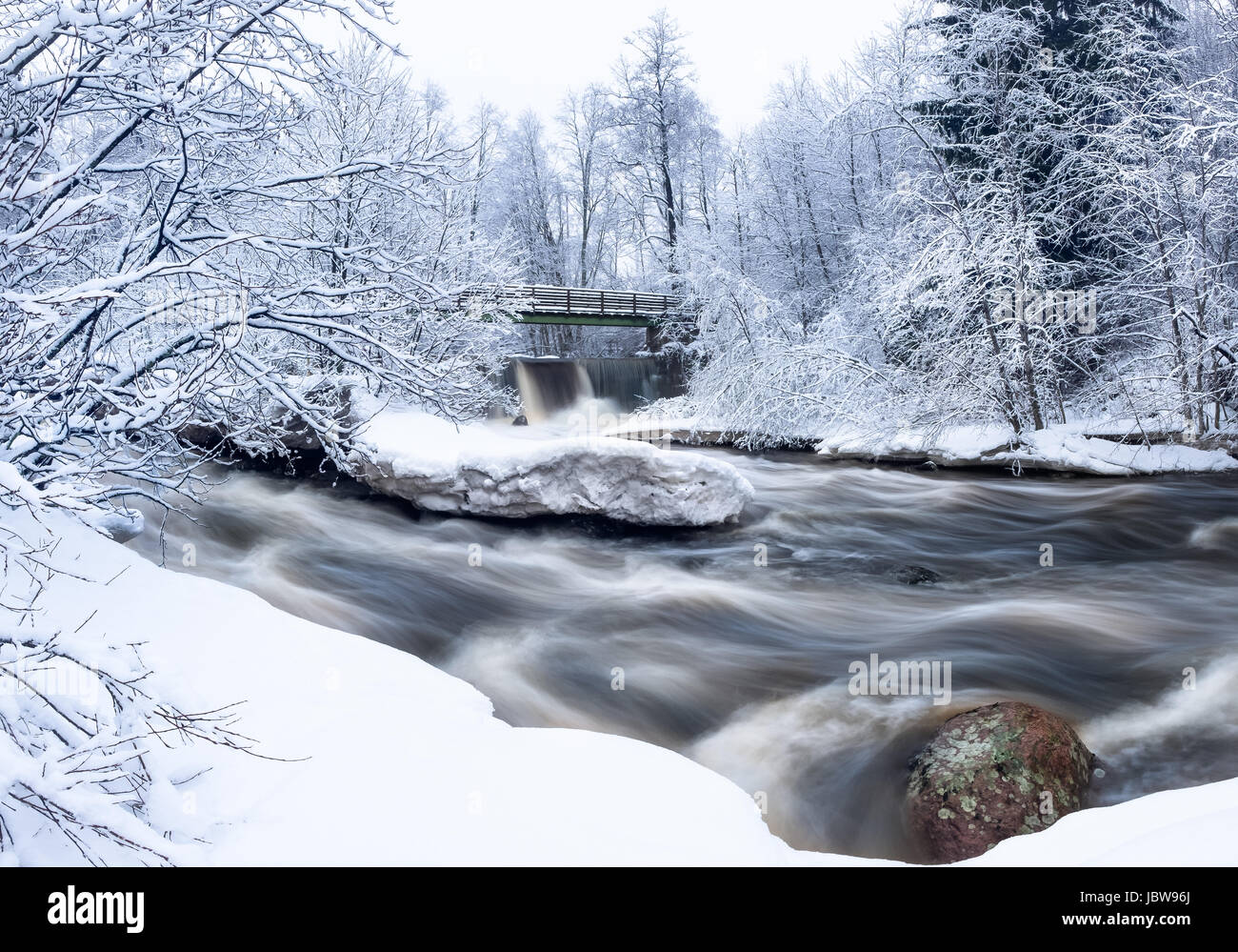 Scenic landscape with flowing river at winter morning Stock Photo - Alamy
