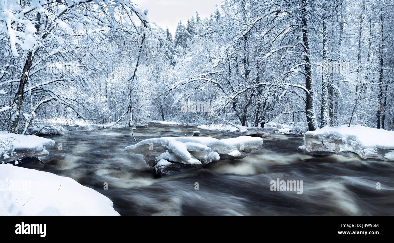 Scenic landscape with flowing river at winter morning Stock Photo - Alamy