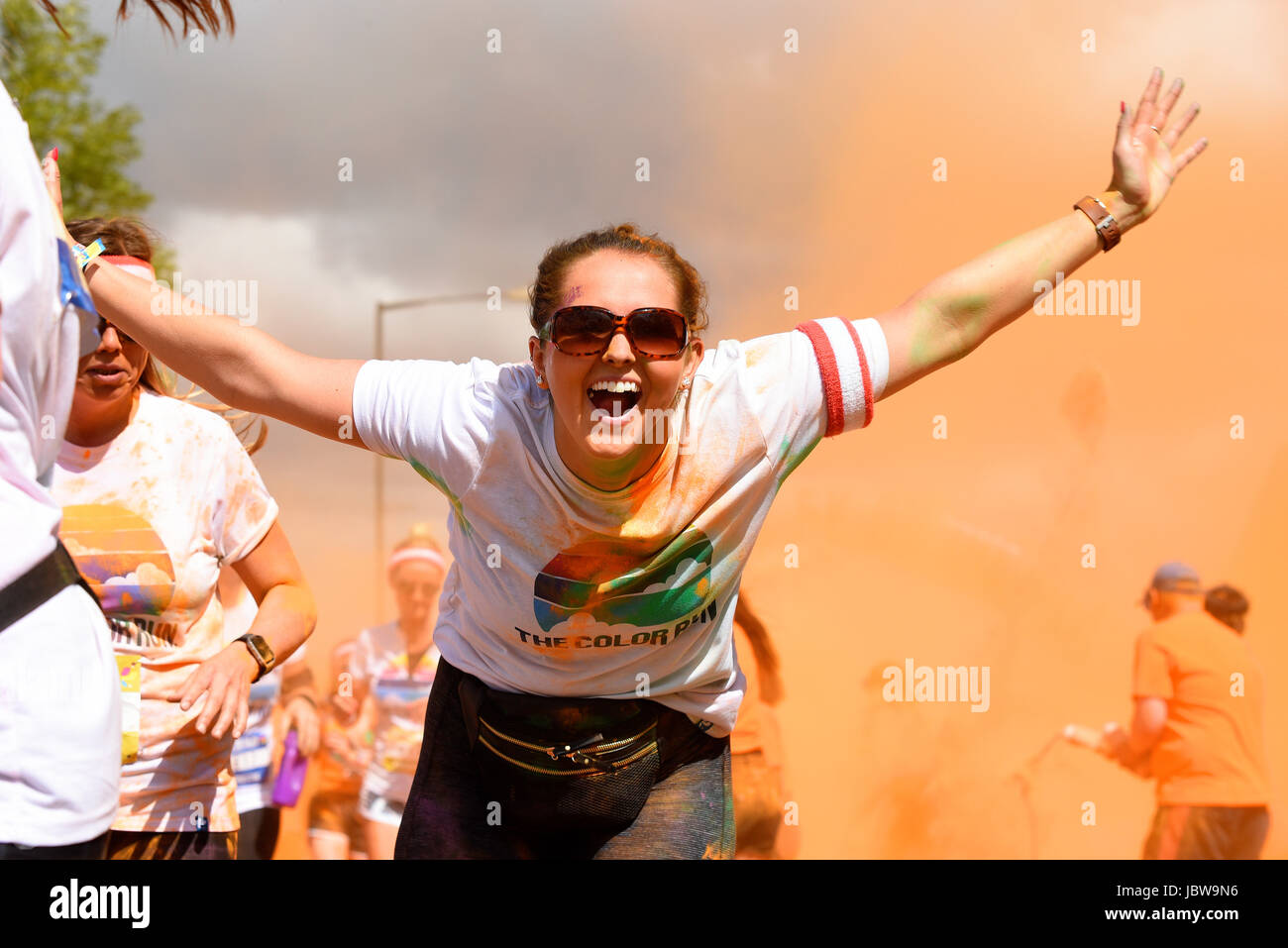 Color Run London, at Wembley Park. Sprayed, showered with coloured ...