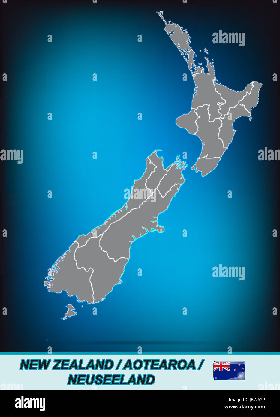 Karte von Neuseeland mit Grenzen in leuchtend grau Stock Photo - Alamy