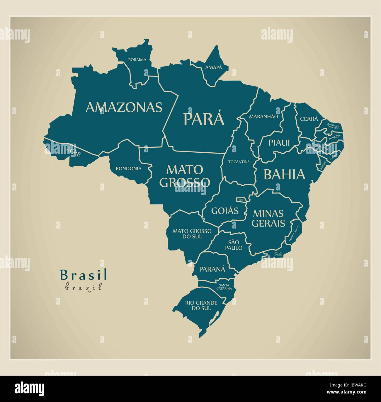 Modern Map - Brazil with districts and labels BR Stock Vector Image ...